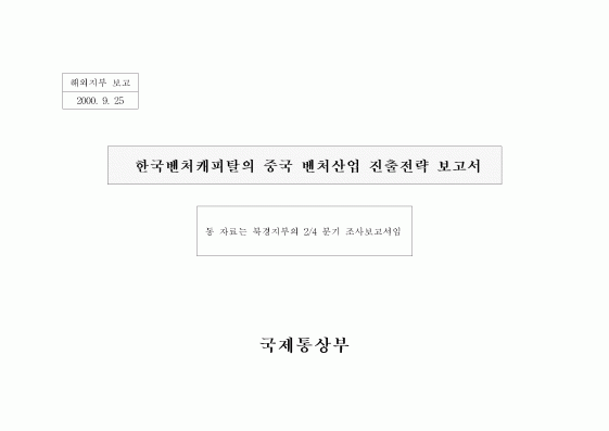 한국 벤처캐피탈의 중국 벤처산업 진출전략 보고서(여신전문금융업)