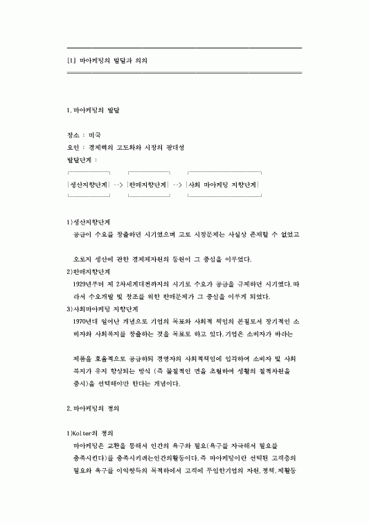 마케팅이란 환경, 과정, 의의