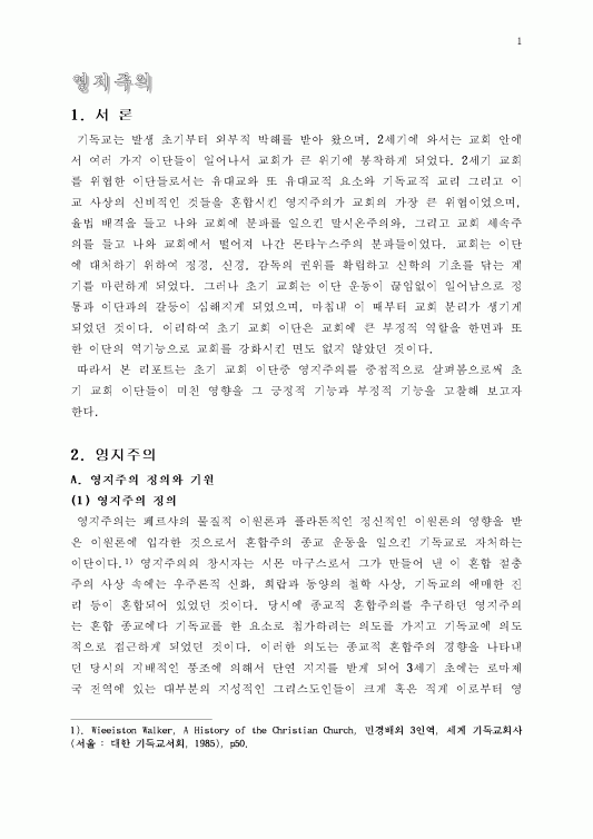 영지주의 레포트 자료