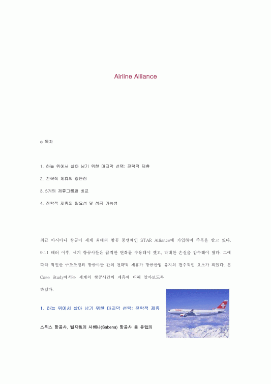 [경영전략]Airline Alliance의 사례를 중심으로