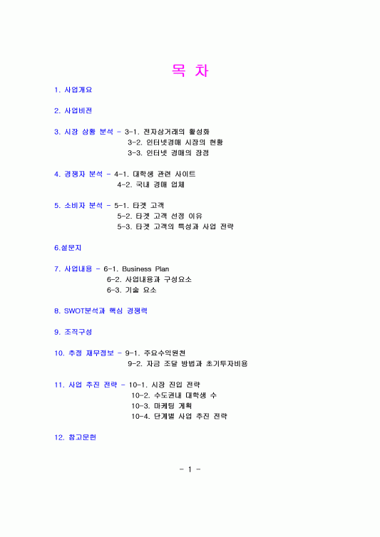 대학생 인터넷 경매 사업계획서