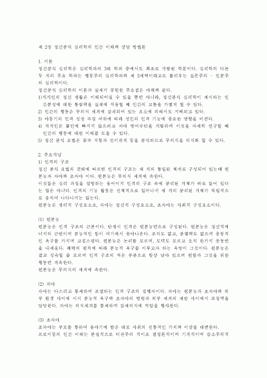 정신분석 심리학의 인간 이해와 상담 방법론