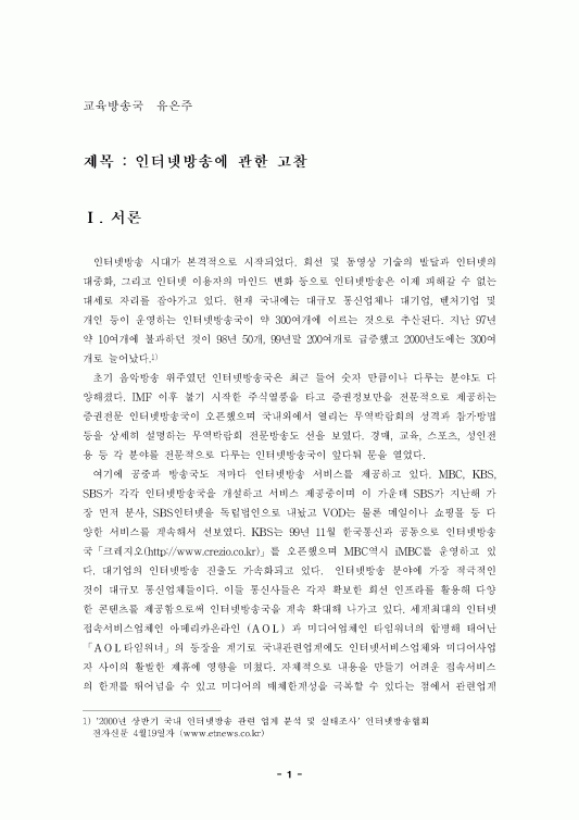 인터넷방송에 관한 고찰   인터넷 방송