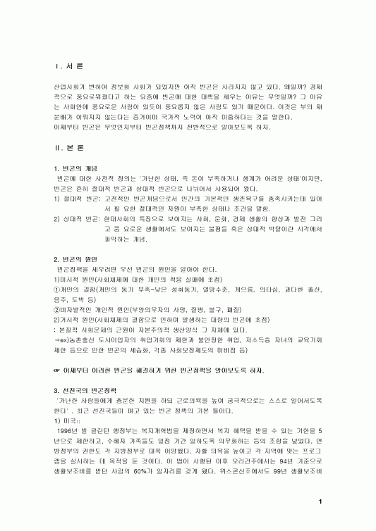 빈곤정책 레포트 자료