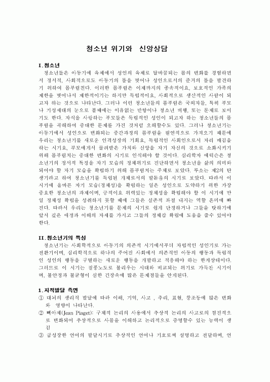 청소년 위기 레포트 자료