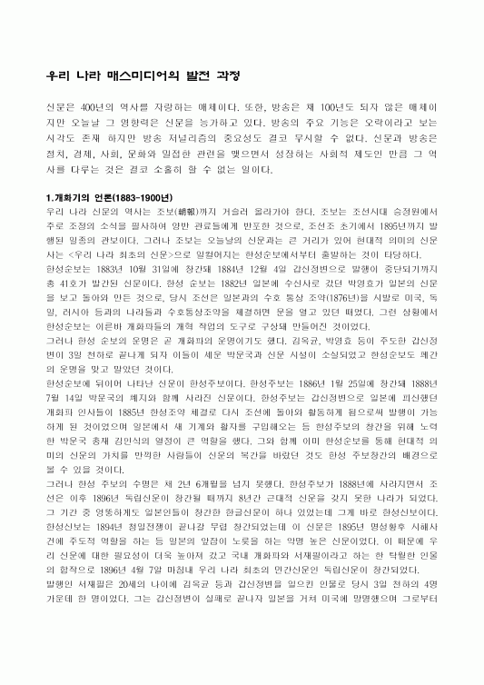 우리나라 매스미디어의 발전