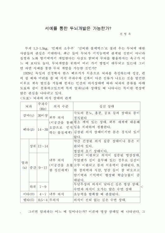 서예를 통한 두뇌개발이 가능한가