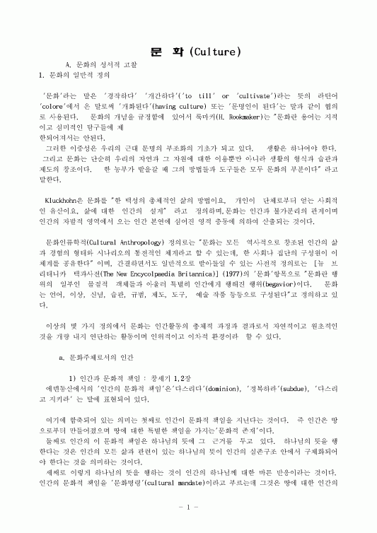 문화 기독교 레포트 자료