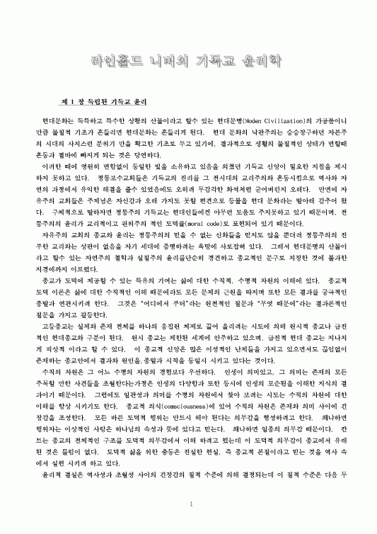 라인홀드 니버 윤리