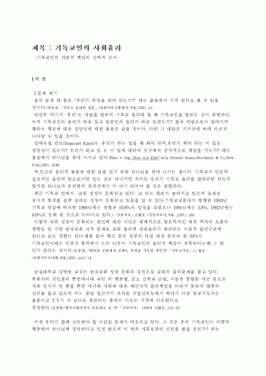 [인문과학] 기독교인의 사회윤리
