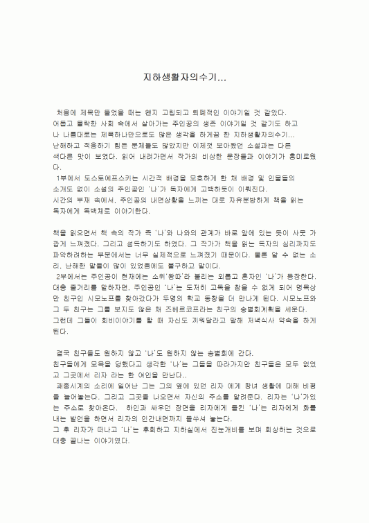 지하생활자의 수기 독후감
