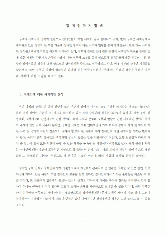 장애인복지 정책에 대한 문제점과 해결방안
