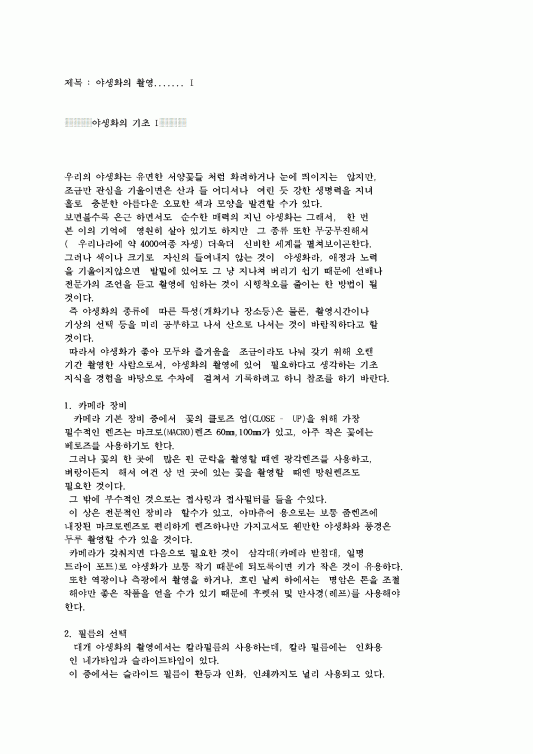 야생화의 촬영