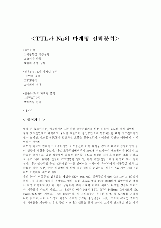 TTL과 Na의 마케팅 전략분석