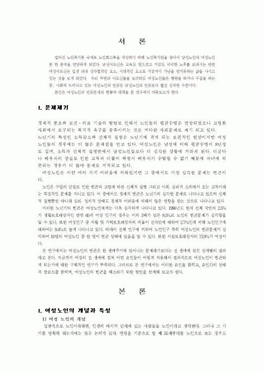 여성노인의 빈곤문제의 현황과 대책