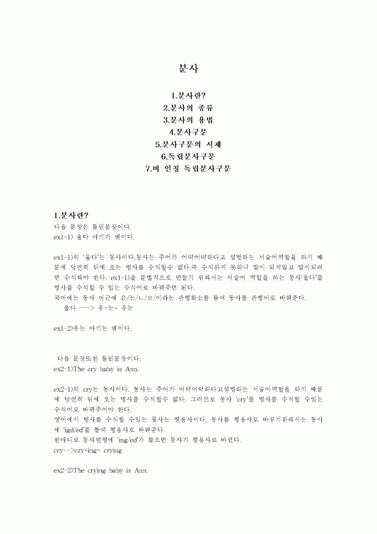 [인문과학] 분사에 대하여
