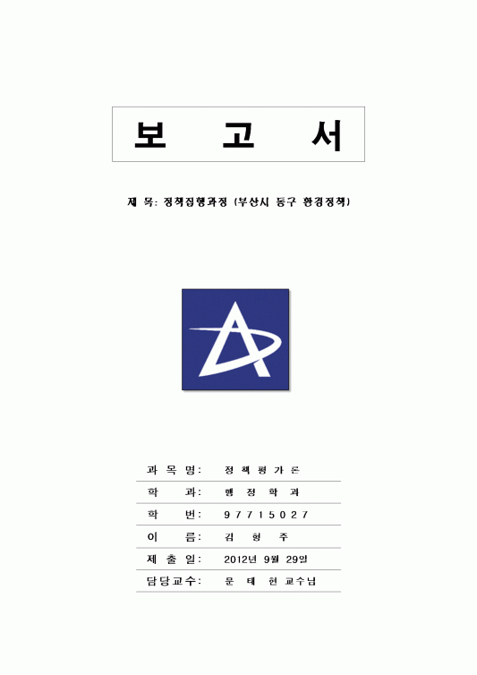 정책집행과정 (부산시 동구 환경정책)