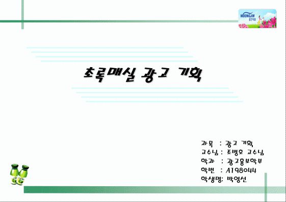 웅진식품 초록매실 기획서 ( 마케팅전략 광고전략 광고 홍보 음료수
