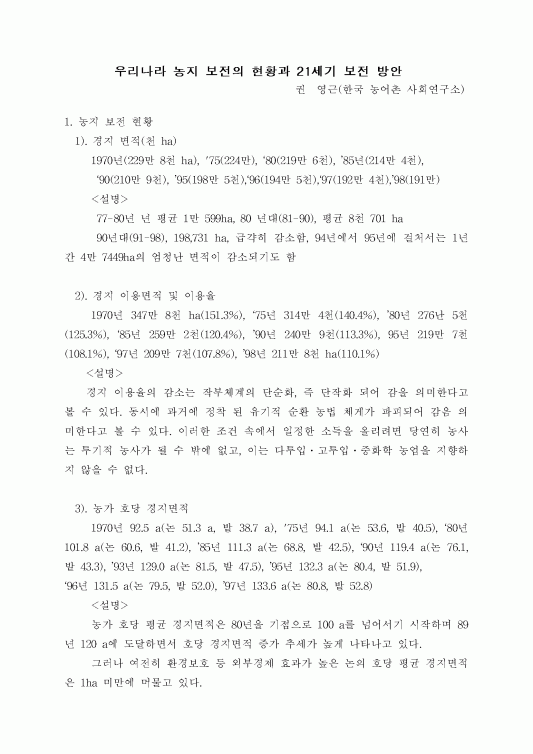 우리나라 농지 보전의 현황