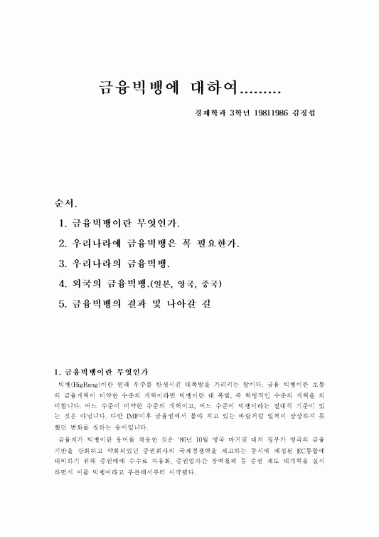 금융빅뱅에 대해서....