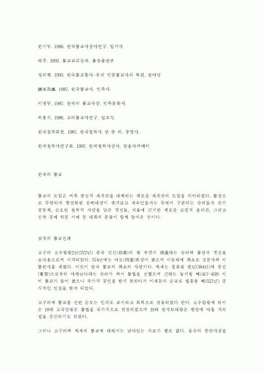한국의 불교 레포트 자료