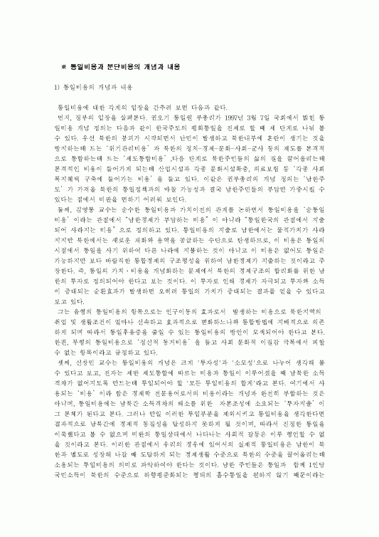 [통일] 통일비용(분단비용 위기관리비용 체제전환비용 투자비용)