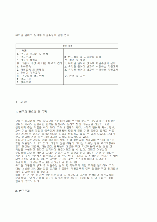 유치원 원아의 방과후 학원수강에 관한 연구: 조기교육 사교육