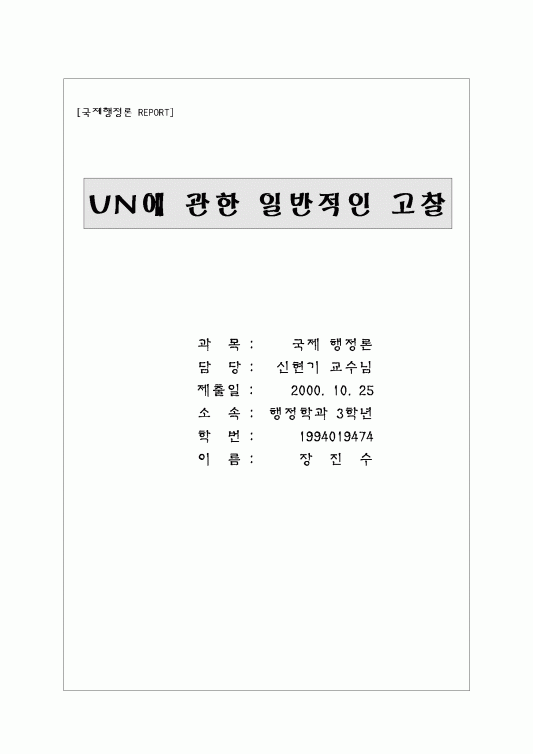UN에 관한 일반적 고찰