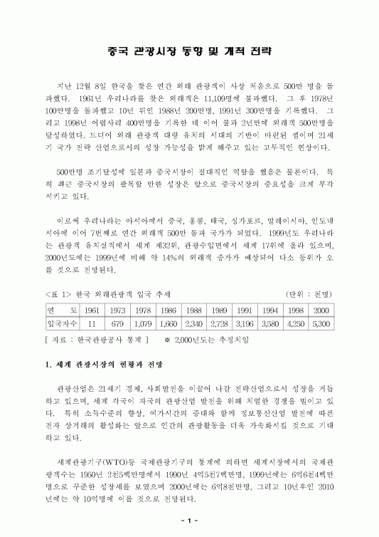 중국 관광시장 동향 및 개척 전략