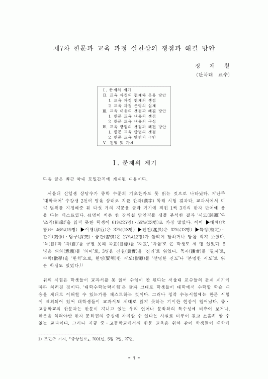 제7차 한문과 교육 과정 실천상의 쟁점과 해결 방안
