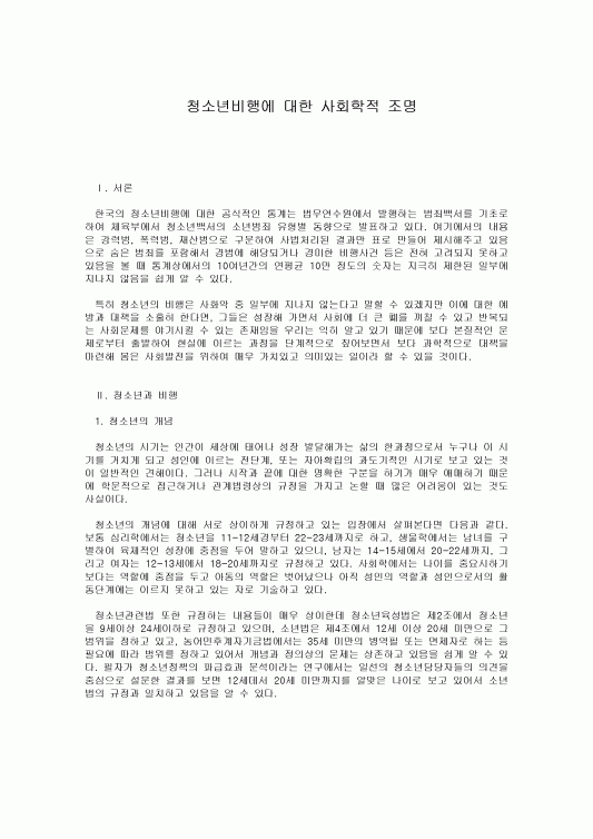 청소년 비행에 대한 사회학적 조명