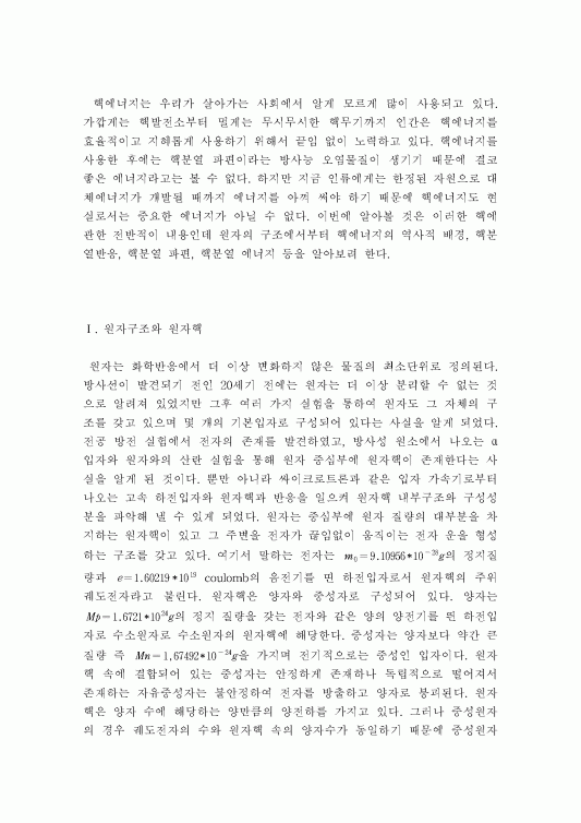 핵에 대하여 레포트 자료
