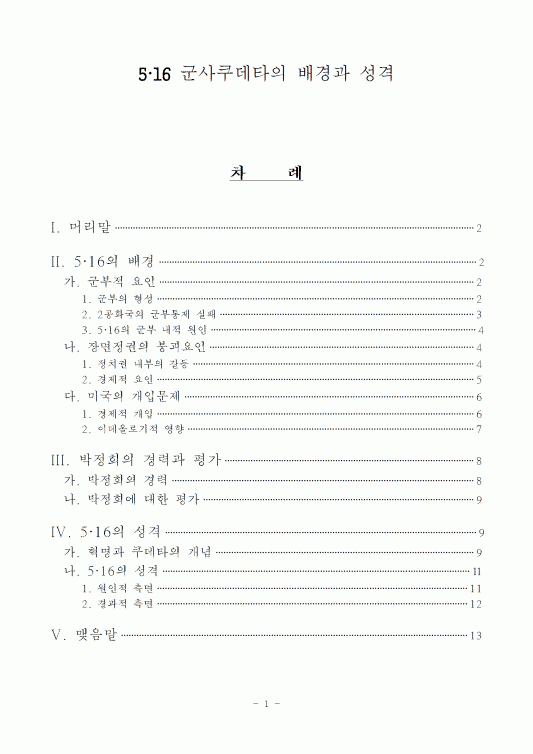 5.16 군사쿠데타의 배경과 성격