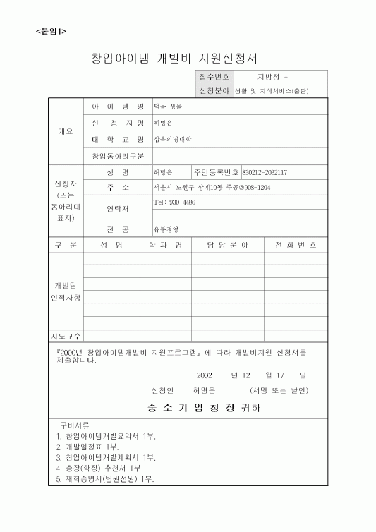 창업아이템 개발계획서