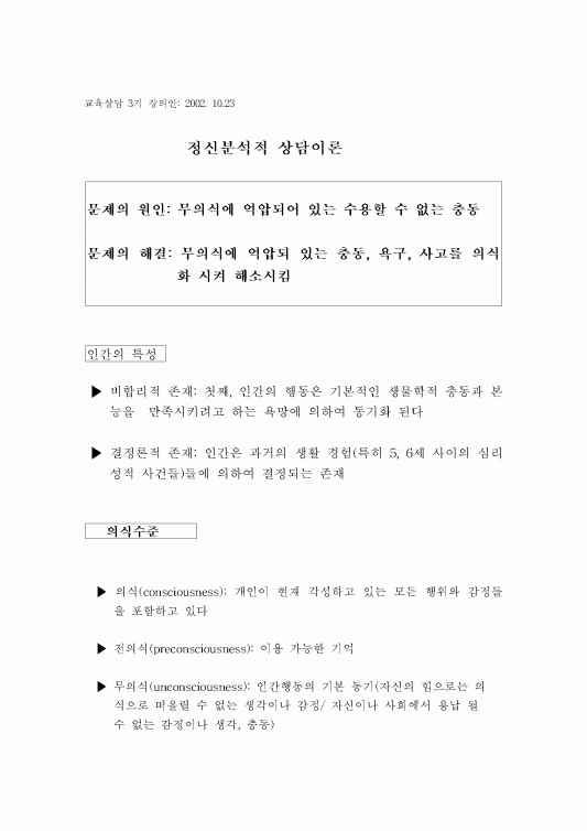 정신분석적 상담이론