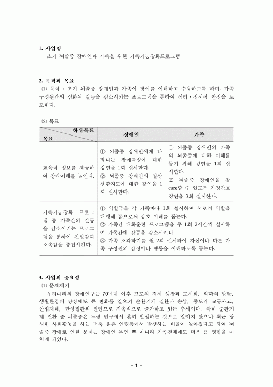 초기 뇌졸중 장애인과 가족을 위한 가족기능강화프로그램