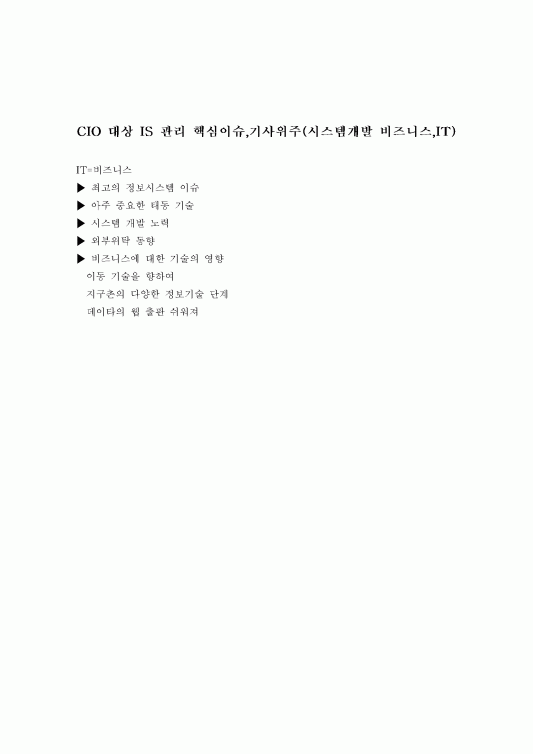 CIO 대상 IS 관리 핵심이슈,기사위주(시스템개발 비즈니스,IT)