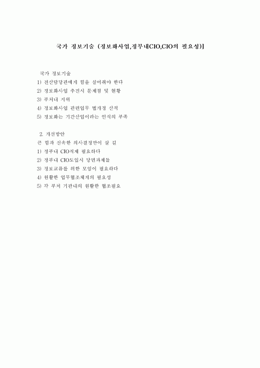 국가 정보기술 (정보화사업,정부내CIO,CIO의 필요성)