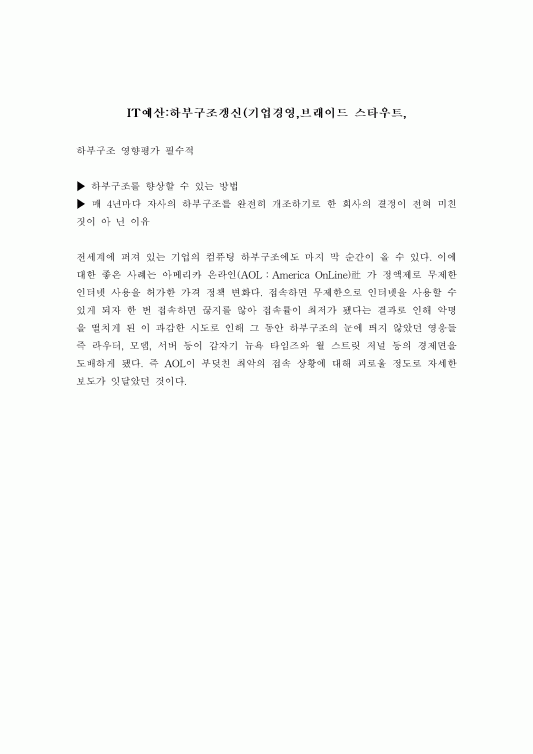 IT예산:하부구조갱신(기업경영,브래이드 스타우트)