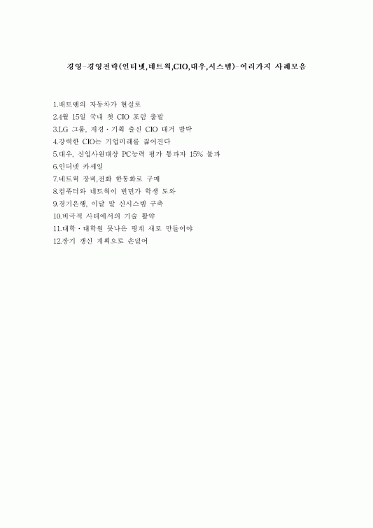 경영-경영전략(인터넷,네트웍,CIO,대우,시스템)-여러가지 사례모음