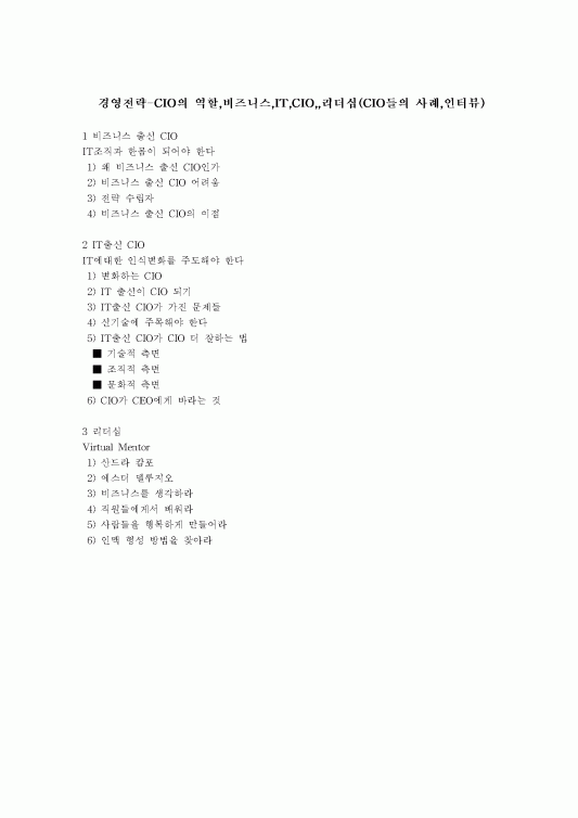 경영전략-CIO의 역할,비즈니스,IT,CIO,,리더십(CIO들의 사례,인