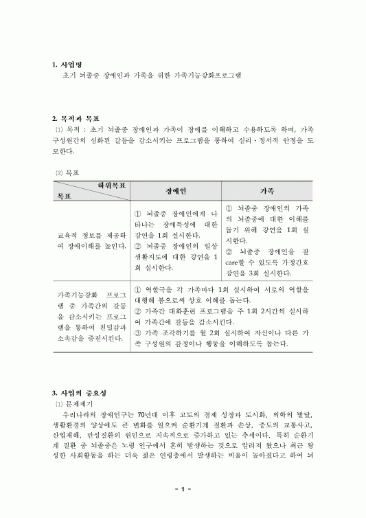 초기 뇌졸중 장애인과 가족을 위한 가족기능강화프로그램