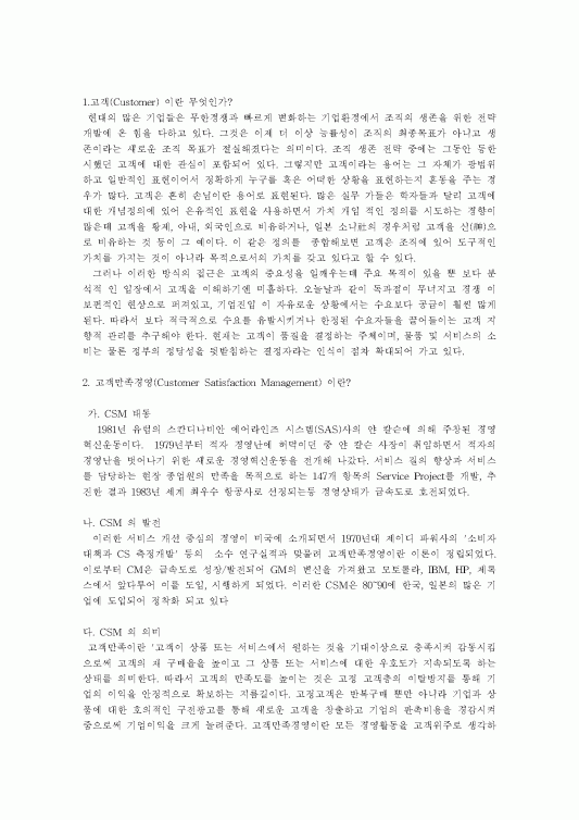 고객만족경영에 대하여