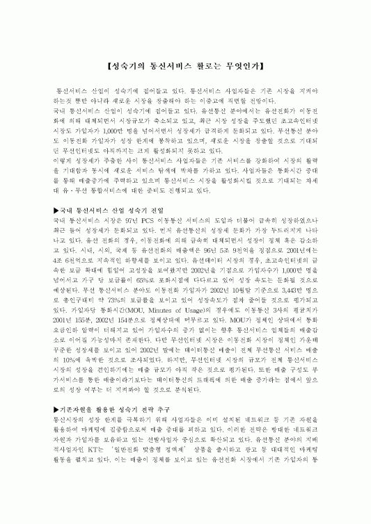 성숙기의 통신서비스 활로는 무엇인가??