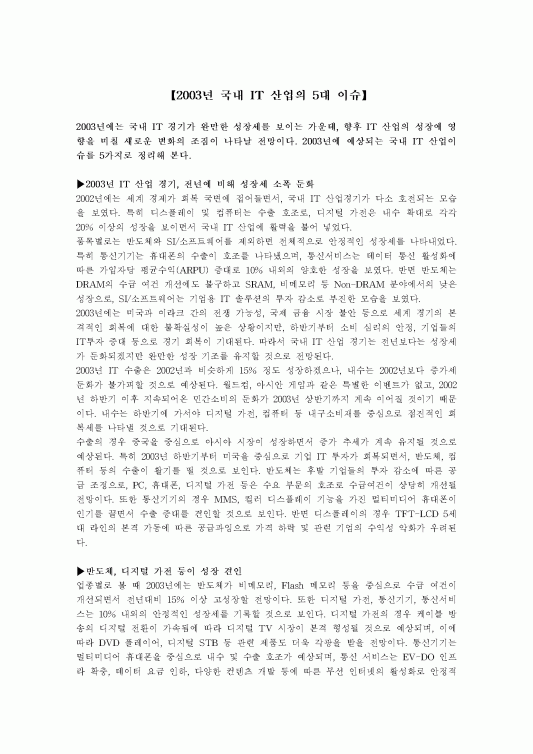 2003년 국내 IT 산업의 5대 이슈