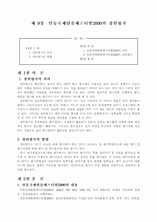 안동국제탈춤페스티벌2000의 상위평가