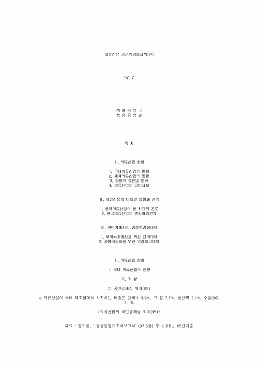 의류산업 경쟁력 강화대책방안 - 96년도