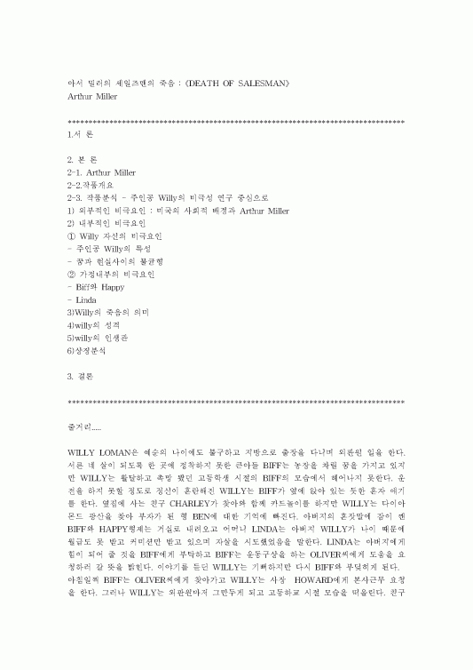 아서 밀러의 세일즈맨의 죽음 :《DEATH OF SALESMAN》