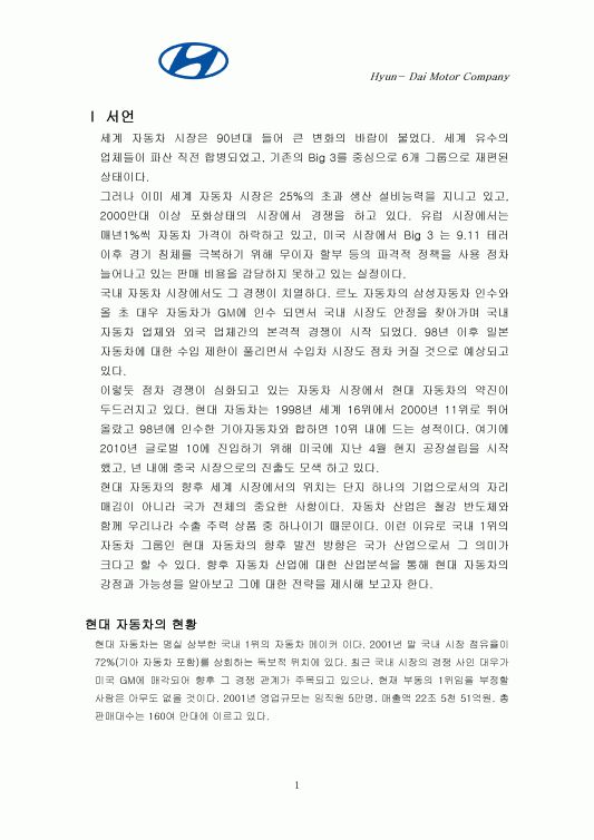 (경영) 현대자동차 경영전략 분석