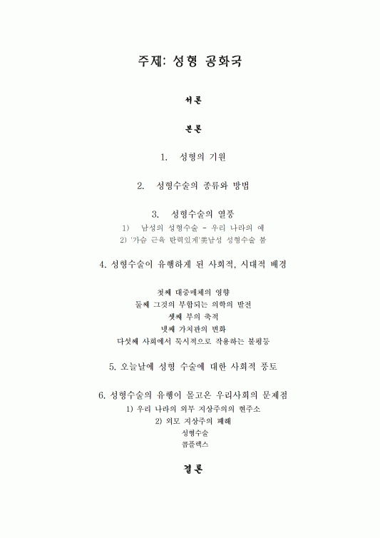 (성형수술) 성형수술의 사회적 문제점과 해결방안